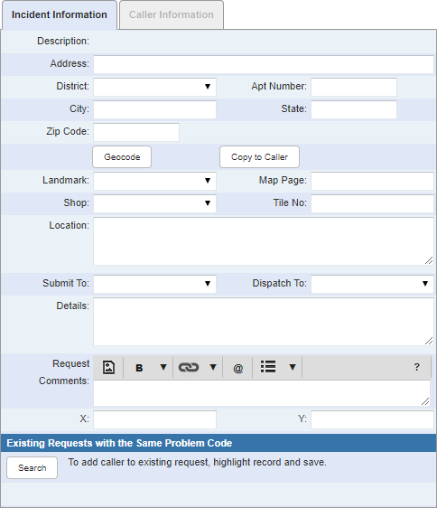 Incident Information Tab Fields